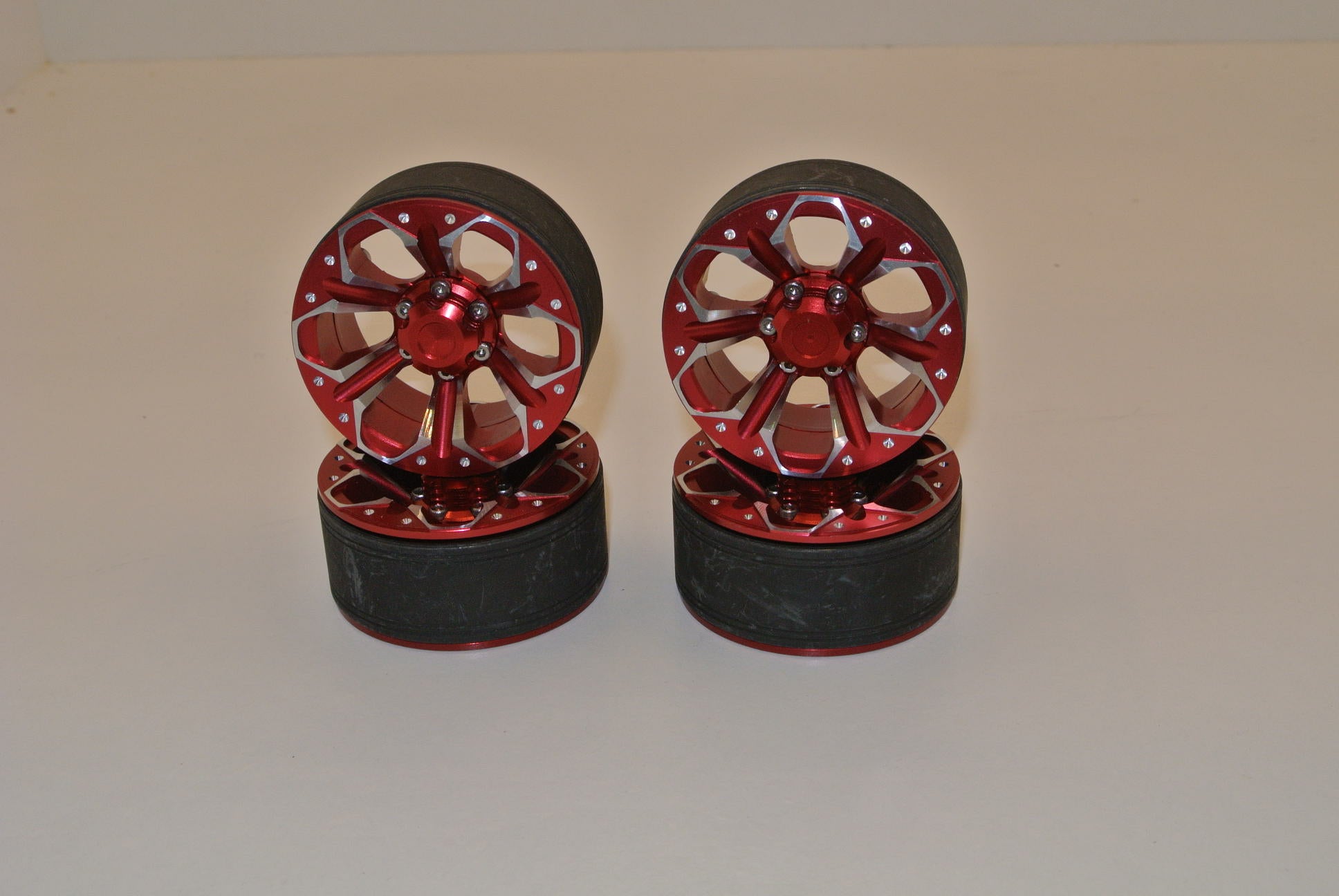 (4) 1.9 Metal Crawler Red Chrome Beadlock Wheel Rim 1/10 TRX-4 D90 SCX ...